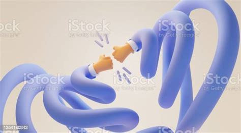 모양 나선형 주먹 범프에 두 개의 긴 만화 손 인사말 제스처 함께 서로 펀치 또는 악수 베이지 색 배경에 파란색 소매뼈가 없는