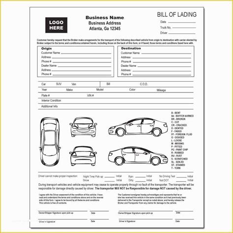 Auto Transport Bill Of Lading Template Free Of Vehicle Transport Bill