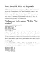 Low Pass Fir Filter Verilog Code Docx Low Pass Fir Filter Verilog Code In This Implementation