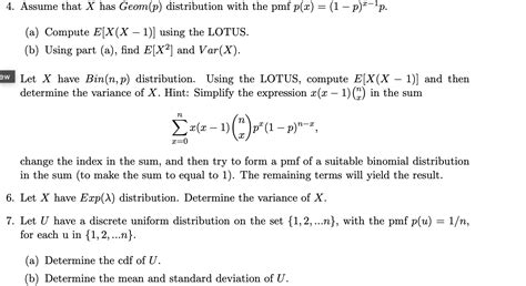 solved 4 assume that x has geom p distribution with the