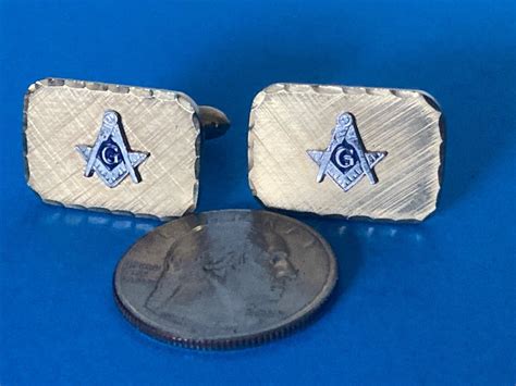 Rare Vintage Freemason Masonic Cufflinks Yellow Gold Gem