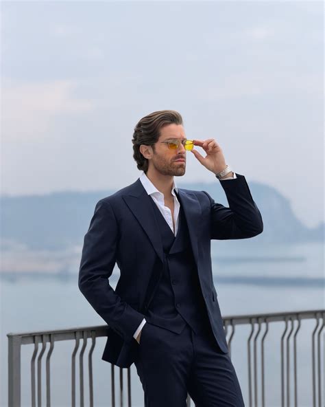 Navy Three Piece Suit Mediterranean Look