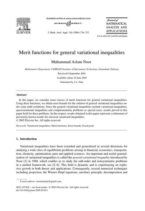 Pdf Merit Functions For General Variational Inequalities