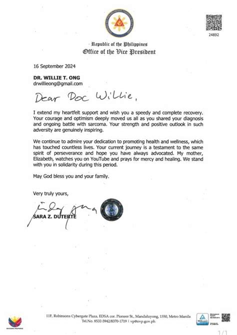 Doc Willie Ong Thank You For The Kind Words Vp Sara I Dont Know Why