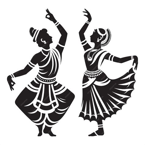 Indian Classical Dance Silhouette Dancing Girl In Black And White
