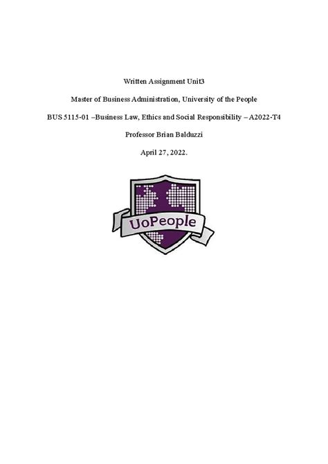 Business Law Written Assignment Unit3 Written Assignment Unit Master