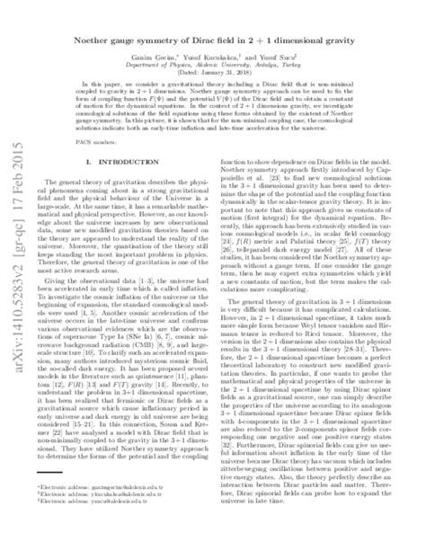 Pdf Noether Gauge Symmetry Of Dirac Field In 2 1 Dimensional Gravity