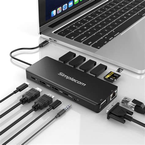 Simplecom CHN USB C In Multiport Docking Station Dual HDMI VGA Triple Display USB