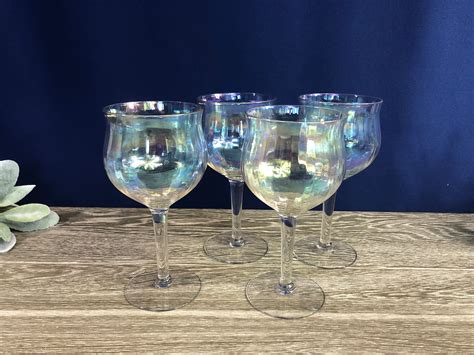 Vintage Iridescent Wine Glasses Water Glasses Stemmed Goblets Etsy
