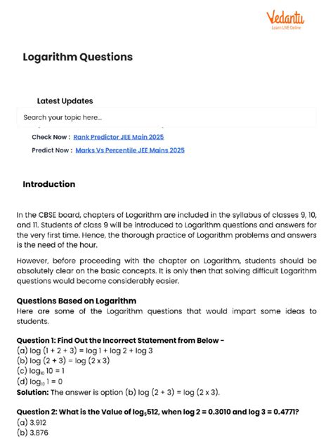Logarithm Questions Pdf