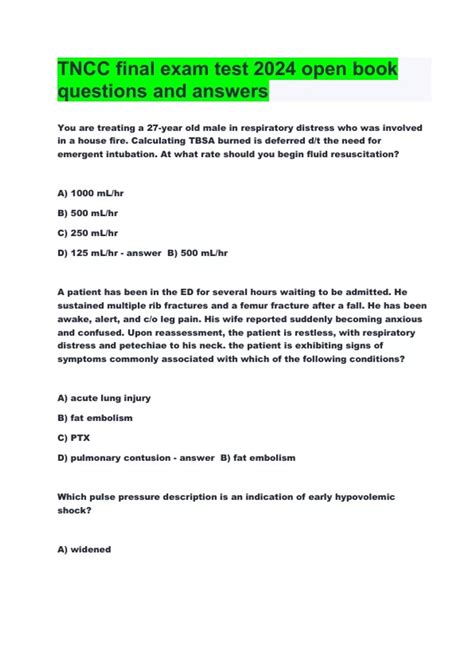 TNCC Final Exam Test 2024 Open Book Questiona And Answers TNCC