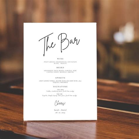 Minimalist Wedding Bar Menu Template Modern Bar Menu Wedding Sign Template Wedding Drink Sign