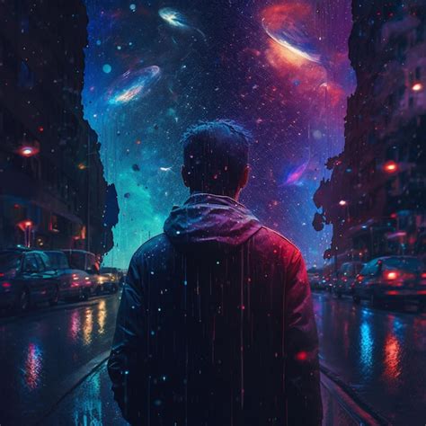 Premium Ai Image There Is A Man Walking Down The Street In The Rain