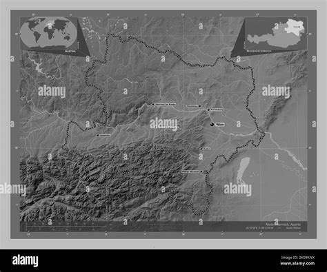 Niederosterreich State Of Austria Grayscale Elevation Map With Lakes