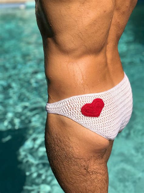 Mens Red Heart Bikini Swimwear Briefs Mens Swim Briefs Handmade