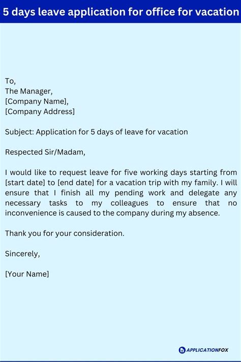 7 Samples 5 Days Leave Application For Office
