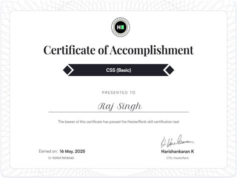 Css Hackerrank Frontenddevelopment Webdesign Codingcertificate Raj Singh