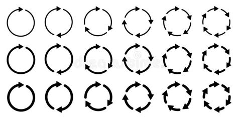 Circle Arrow Set Round Thin And Thick Arrows Loading Recycle Rotation Reload Restart Sign