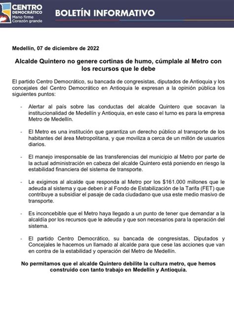 Daniel Quintero pidió a presidente Petro retirar a miembro de la junta directiva del Metro de