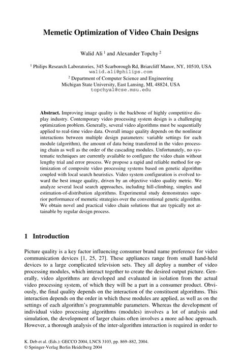 Pdf Memetic Optimization Of Video Chain Designs