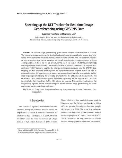 Pdf Speeding Up The Klt Tracker For Real Time Image Georeferencing