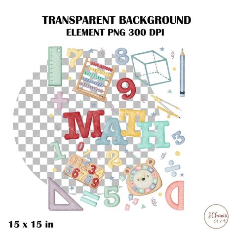 Pastel Math Clipart Watercolor School Supplies Png Digital Download