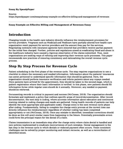 📌 Essay Example On Effective Billing And Management Of Revenues