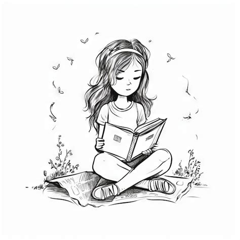 Premium Photo A Girl Reading Book Sketch