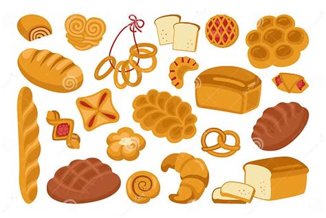 Icono De Caricatura De Pan Conjunto Vector Panadería De Grano Entero