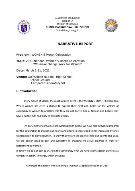 Nutrition Month Narrative Report 2025 Summary Sheet Quadrilateral