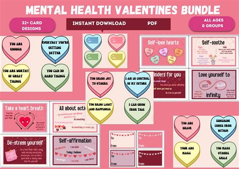 Valentines Card Bundle Mental Health Valentines Self Love Self Care