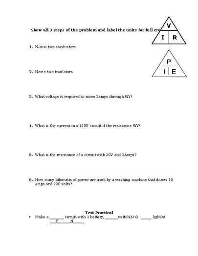 Electricity Unit Test By Coach H Science Class Tpt