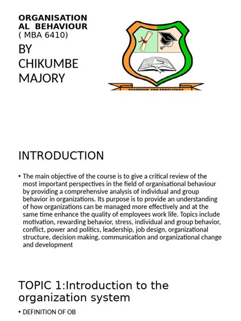 Organisational Behaviour Lecture Notes Pdf