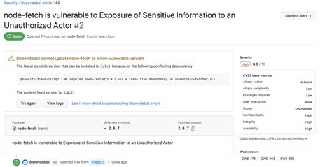 Has Anyone Got The Dependabot Alerts Regarding Shopify Flashlist Using Node Fetch Module