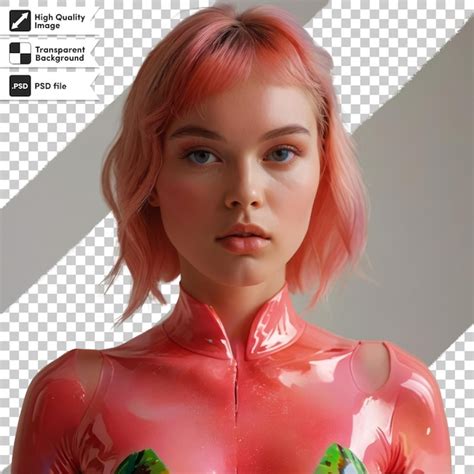 A Woman With A Pink Skin And A Green Bra On Her Back Premium Ai