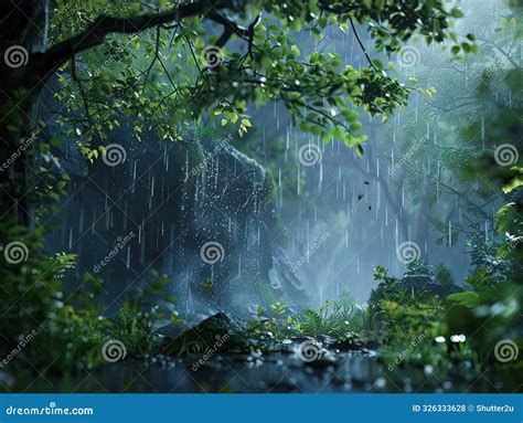 3d Realistic Animation Of A Forest Crying With Tears Flowing From Tree Leaves Amidst A Somber