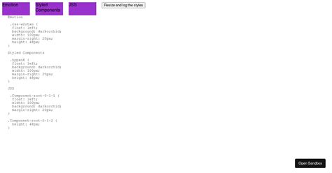 Rendering Emotion Vs Styled Components Vs JSS Codesandbox