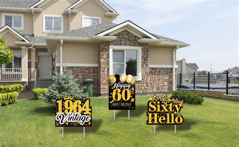 Rngmsi 60th Birthday Yard Sign Decorations 3pcs Black
