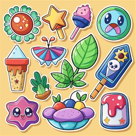 Colorful Cartoon Stickers Of Cute Objects With Happy Faces And Fruit Premium Ai Generated Vector