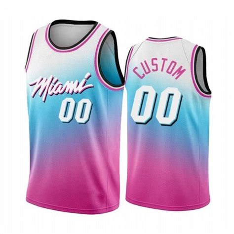 Miami Heat 2021 Nba New Arrival Personalized Custom Pink Blue Jersey