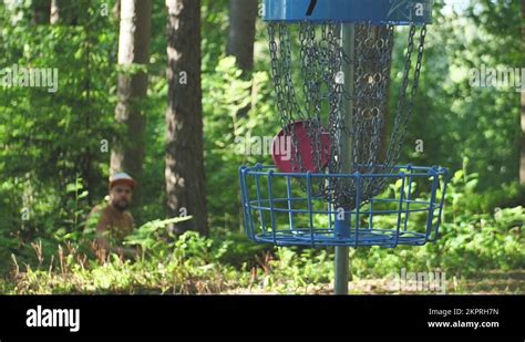 Disc Golf Carts In The Forest Discus Throwing A Golf Disc Into The