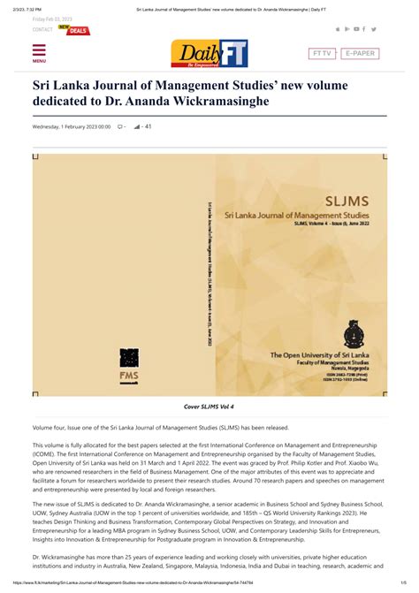 Pdf Sri Lanka Journal Of Management Studies New Volume Dedicated To