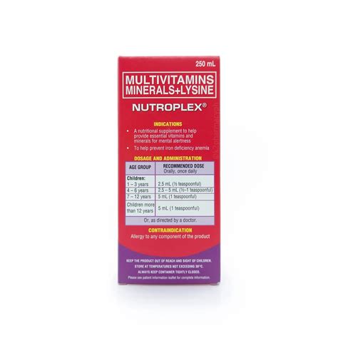 Nutroplex® Multivitamins Minerals Lysine 250ml Unilab Inc United