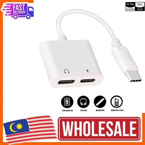Jh 032 2 In 1 Dual Type C Interfaces Headphone Audio And Charge Adapter Shopee Malaysia