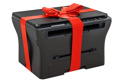 리본 및 활 복합기 Mfp 개념 선물 흰색 배경에 고립 된 3 차원 렌더링 3차원 형태에 대한 스톡 사진 및 기타 이미지 3