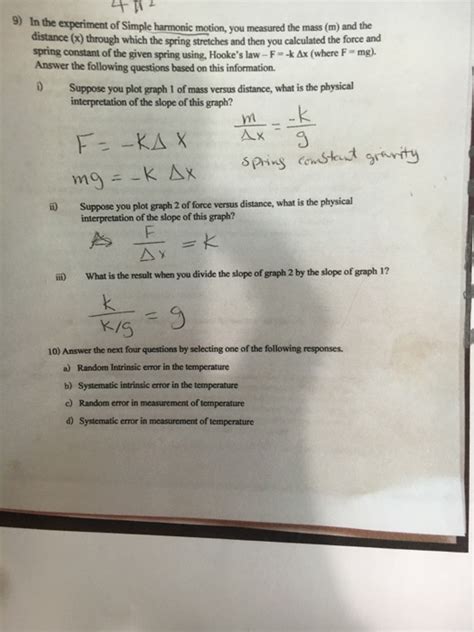 Solved In The Experiment Of Simple Harmonic Motion You Chegg