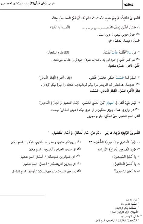 معنی ترجمه حل تمرین درس ۱ عربی یازدهم انسانی ص ۲ تا ۱۶