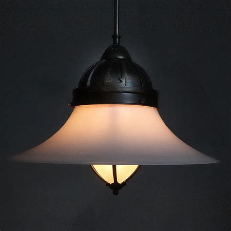 Matching Pair Of Tented Milk And Acorn Frosted Glass Pendents Early Electrics