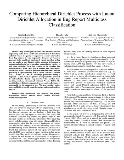 Pdf Comparing Hierarchical Dirichlet Process With Latent Dirichlet Allocation In Bug Report