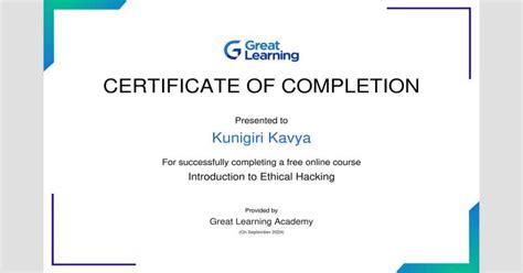 Kunigiri Kavya On Linkedin Introduction To Ethical Hacking Course Completion Certificate For